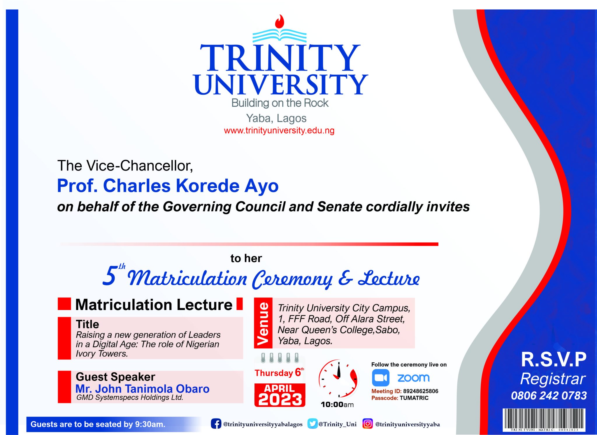 Fifth Matriculation – Trinity University Website