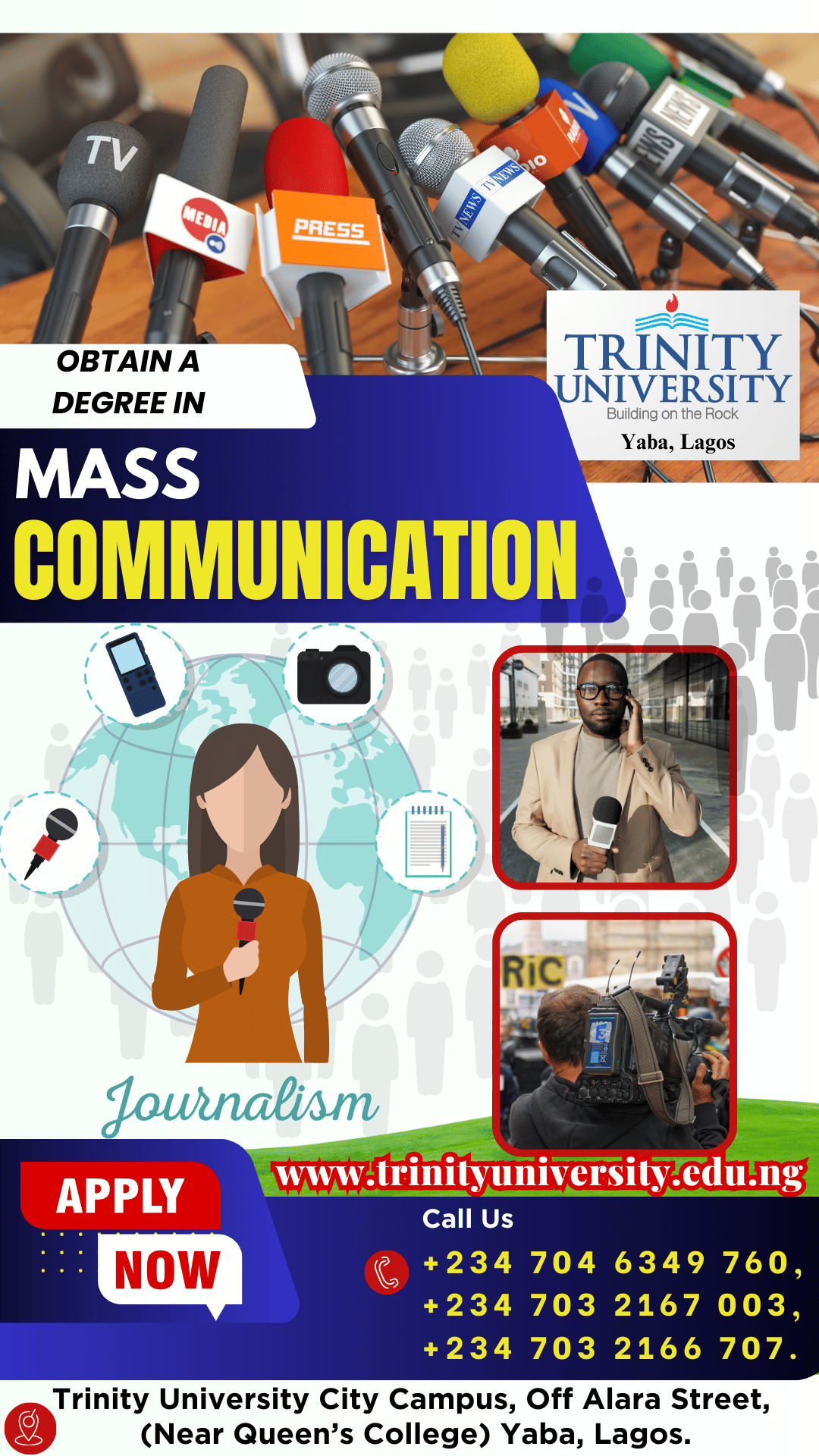 B.Sc in Mass Communication at Trinity University, Yaba, Lagos – Trinity University Website