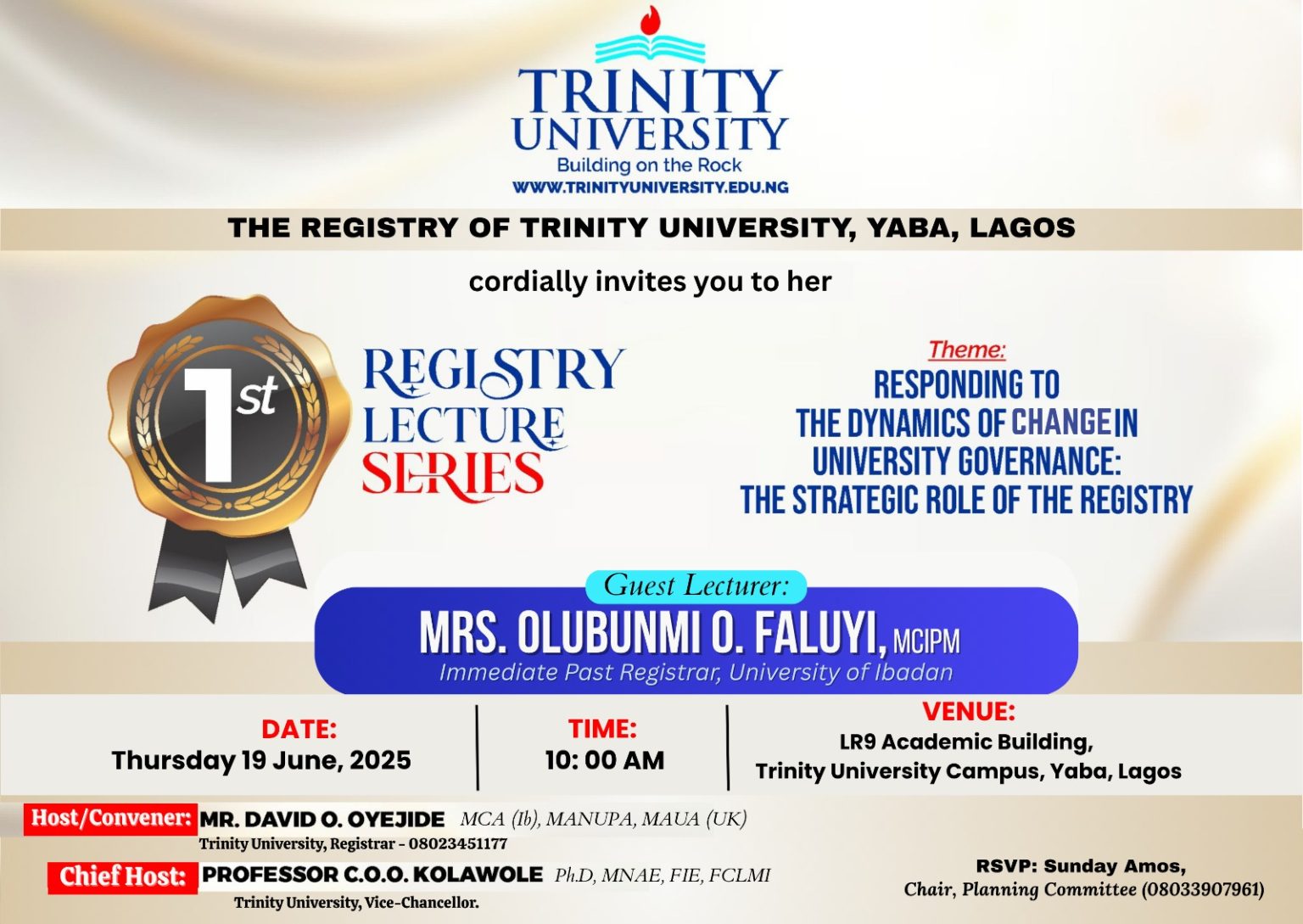 1st Registry Lecture – Trinity University Website